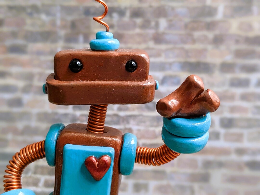 Byte Robot Sculpture Bronze Blue Desk Sculpture Robot Lover Gift Free ...