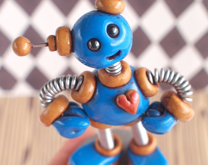 Blue Bob Mini Robot Sculpture Adorable Desk Companion Clay - Etsy