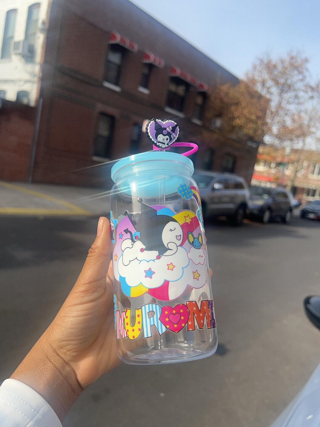 Kuromi Plastic Cup 16oz Cup With Straw, Lid and Special Kuromi Top ...