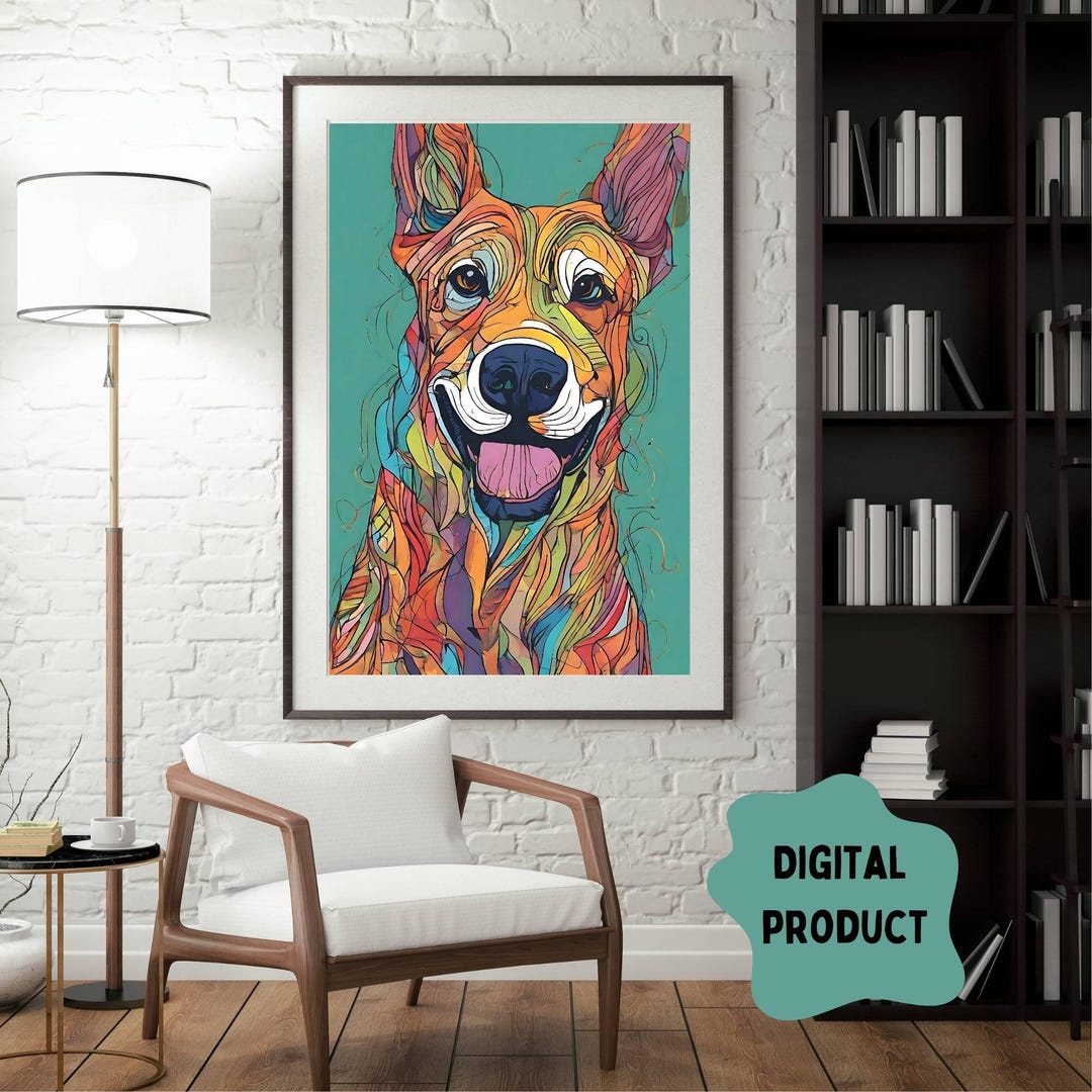 Colorful Dog Poster Download, Pet Wall Art, Funny Dog Poster, Digital ...