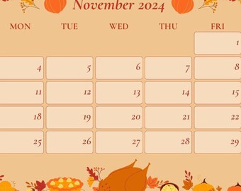 November Calendar 2024 Digital Monthly Calendar to Print Planner for ...