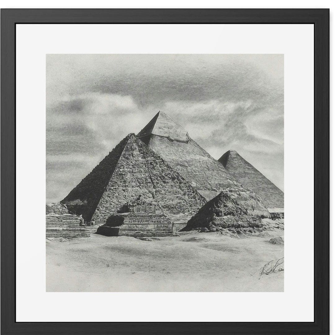 Pyramid Framed Posters, Pencil Digital Sketch Black and White Art, Wall ...