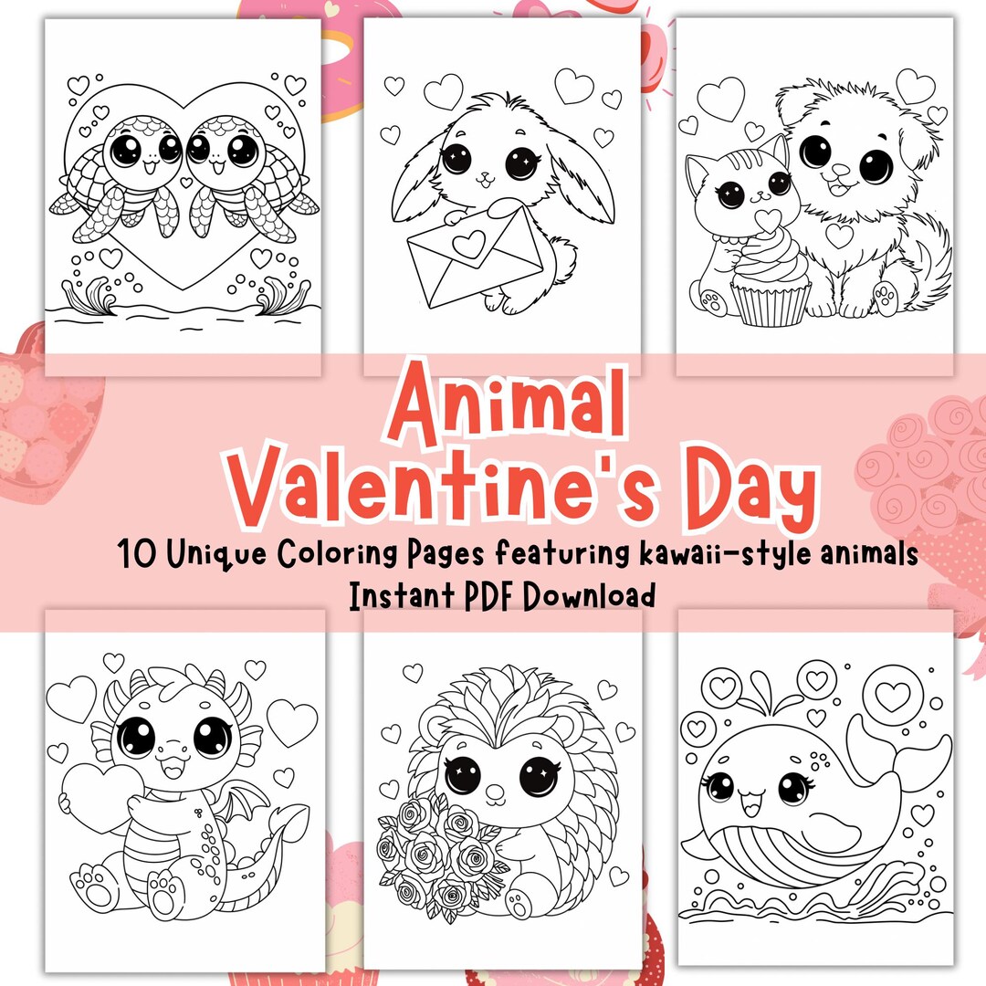 Animal Valentines Day Coloring Pageskawaii Animal Coloring Book 10 ...