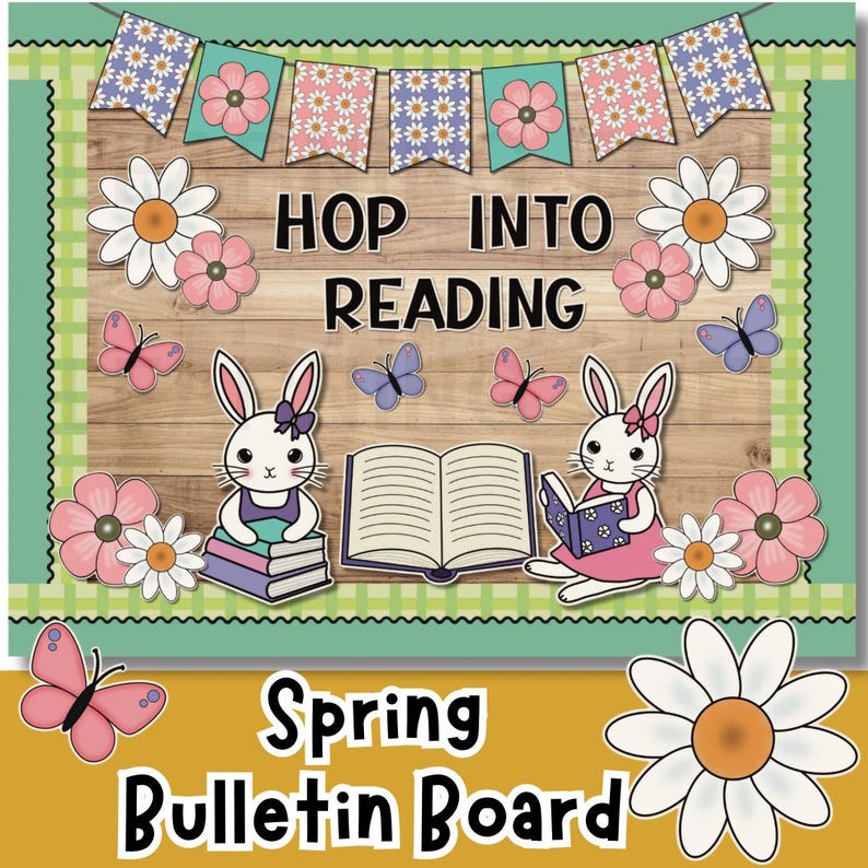 Spring Reading Bulletin Board,easter Classroom Decorations,hop Into ...