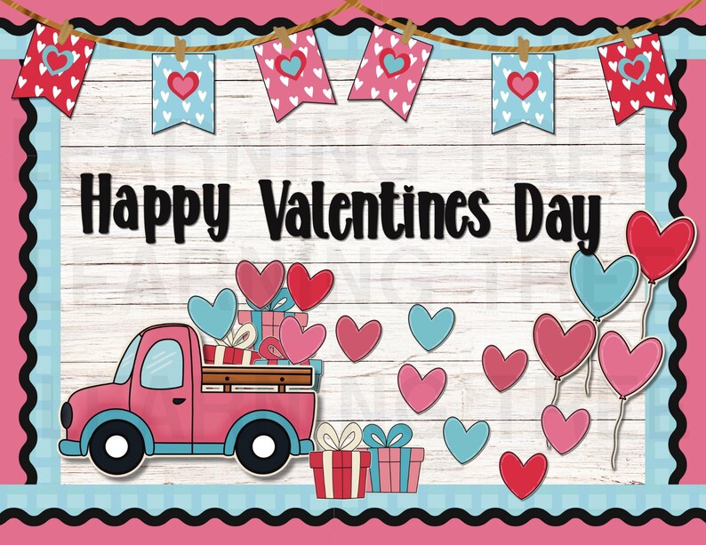 Valentine’s Day Bulletin Board,valentine Truck and Hearts,love Themed ...