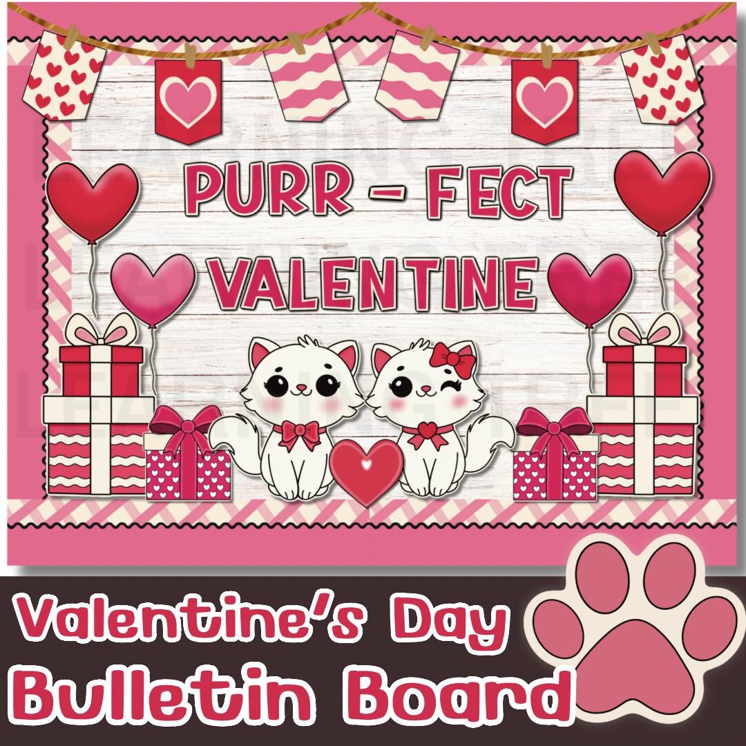 Valentines Day Bulletin Board,valentine Cats Theme,february Classroom ...