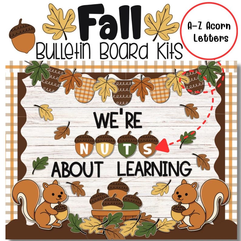 Fall Bulletin Board Kit | Acorn Alphabet Banner A–Z | Squirrel ...
