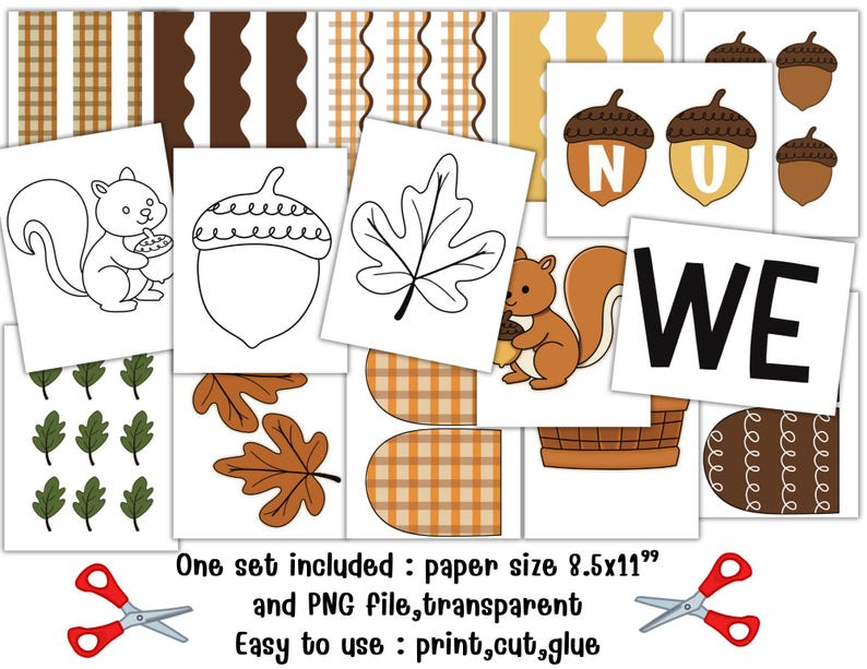 Fall Classroom Bulletin Board Kit: Acorn Alphabet, Squirrel Decor ...