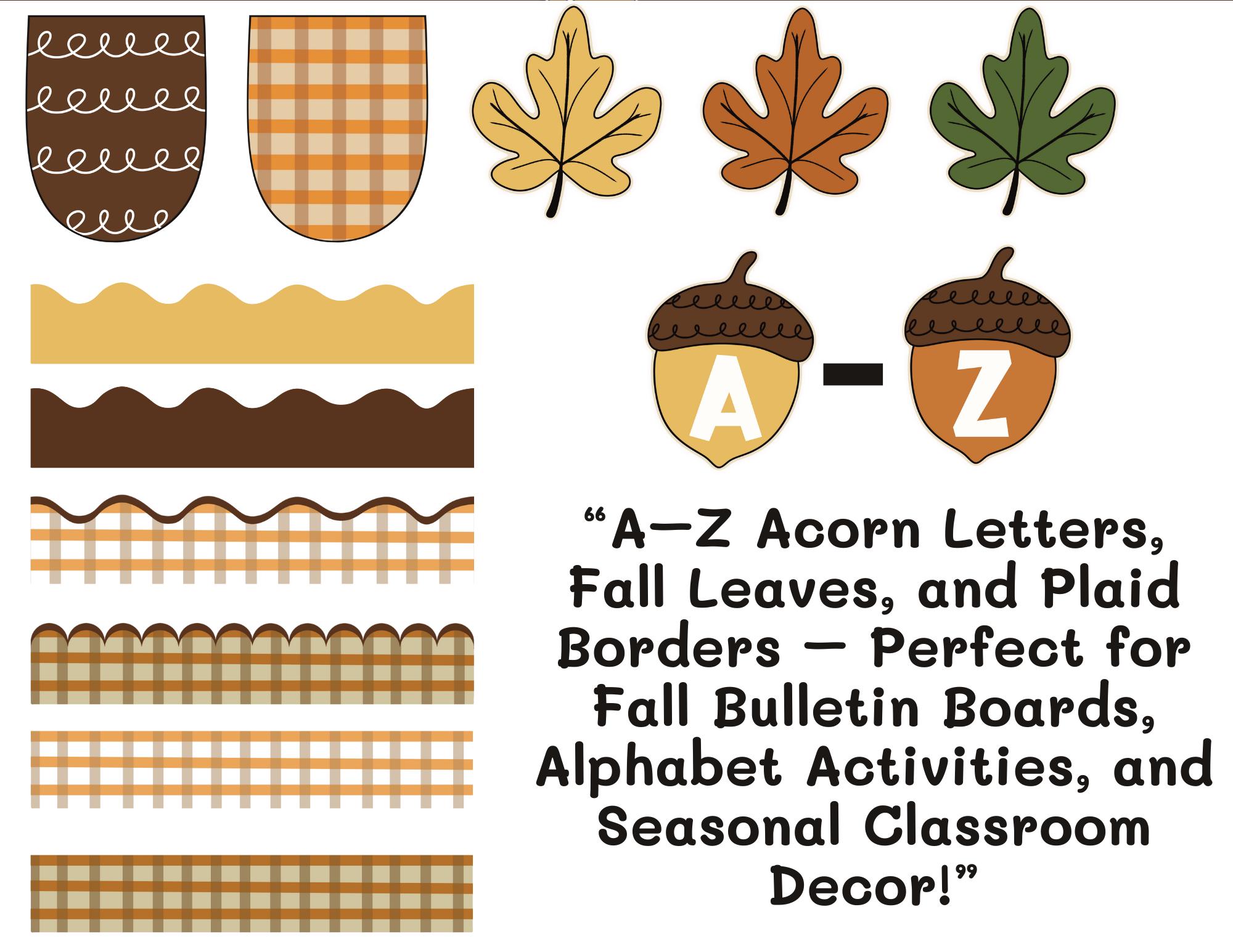 Fall Classroom Bulletin Board Kit: Acorn Alphabet, Squirrel Decor ...
