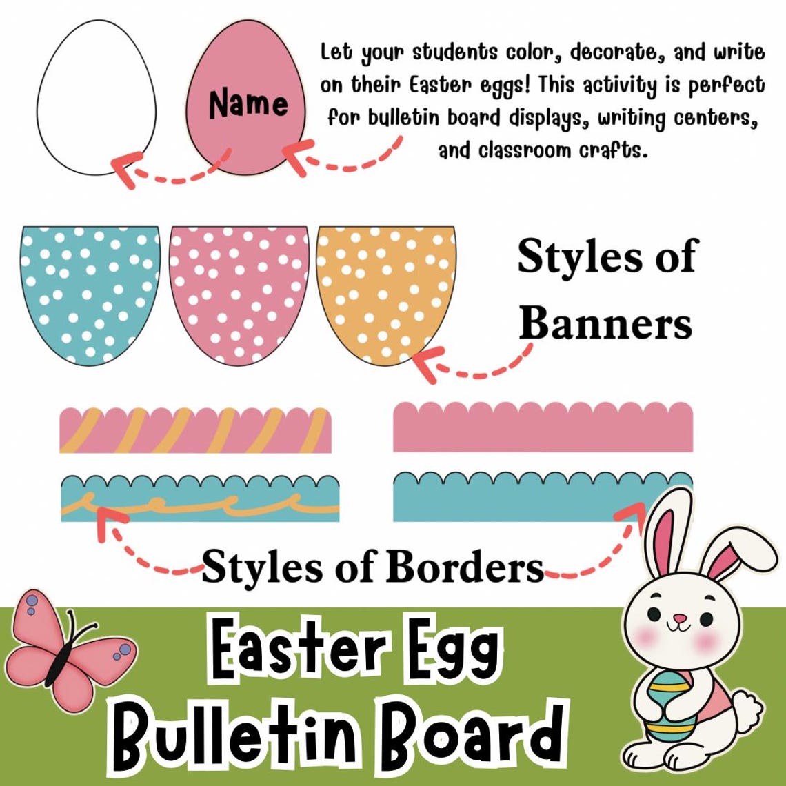 Easter Bulletin Board,bunny and Easter Egg Classroom Decorations,hop ...