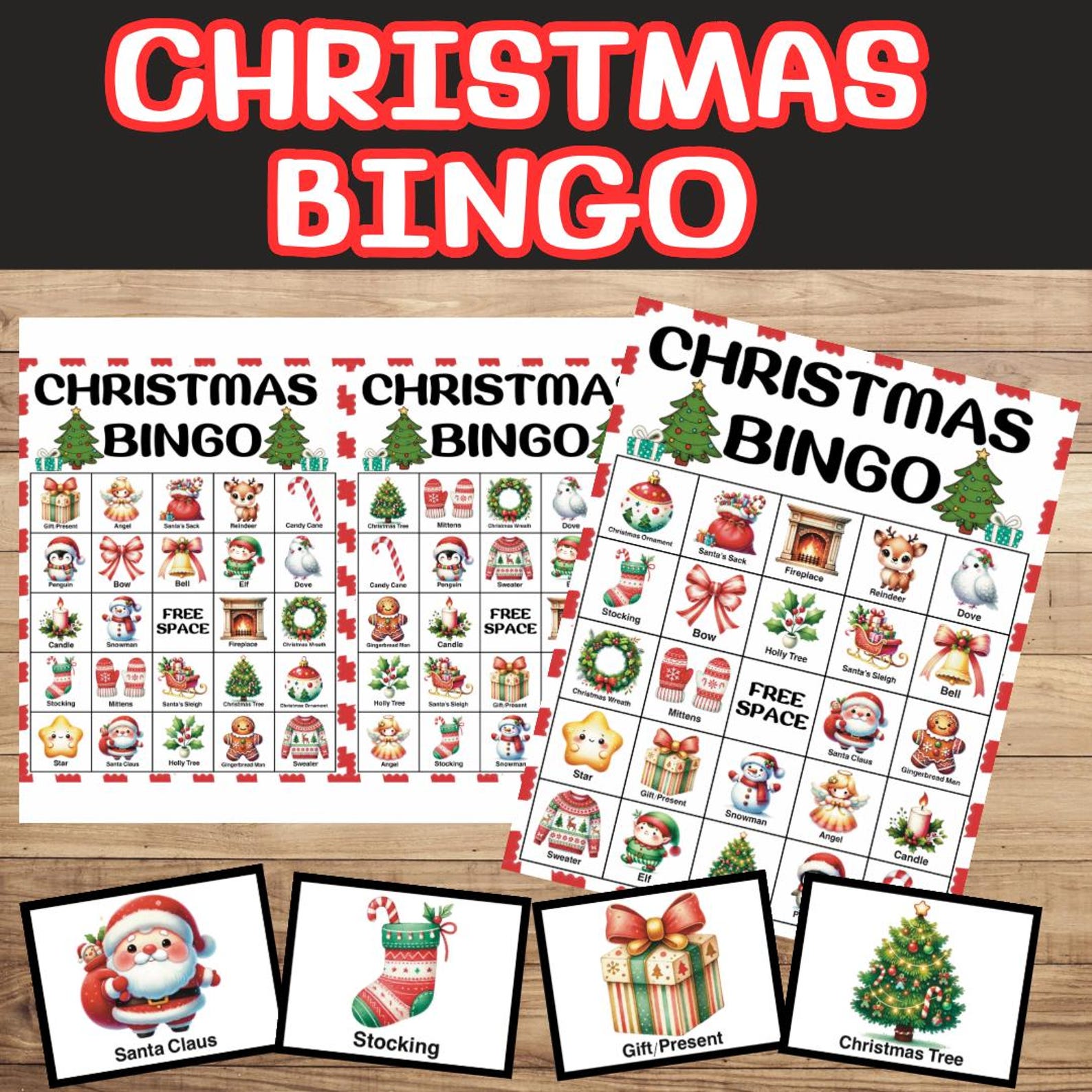 Christmas Bingo Game 30 Bingo Cards With Pictures for Class Party ...