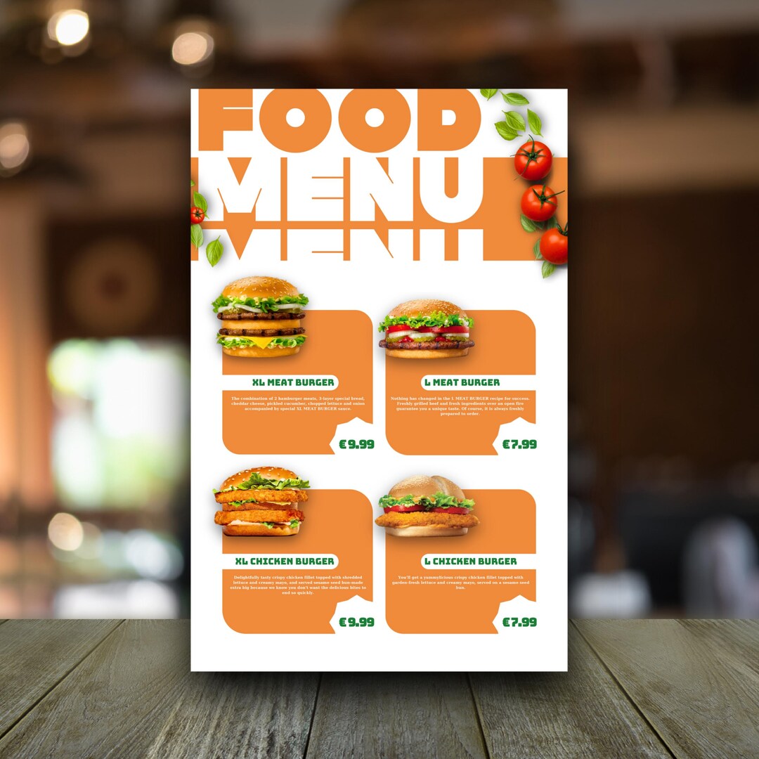 Editable Hamburger Menu Template | Fast Food Restaurant Menu Design ...