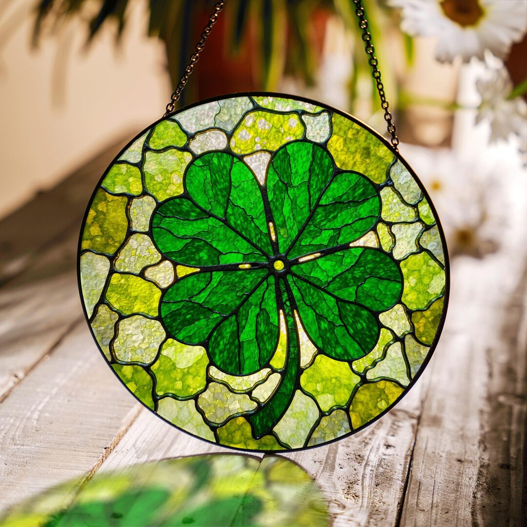 Stained Glass Four Leaf Clover Suncatcher Green St Patrick's Day Gift ...