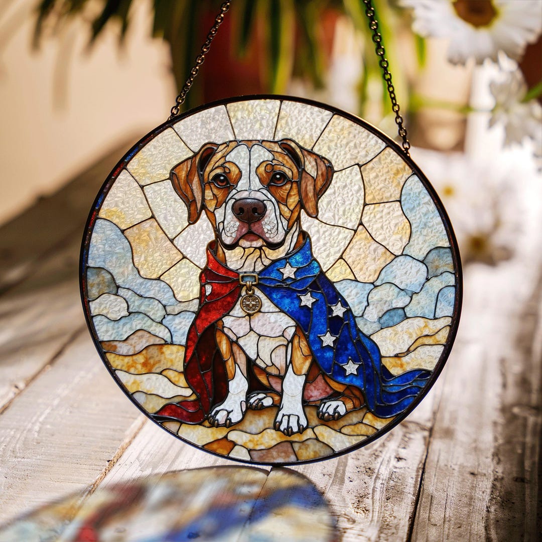 Patriotic Dog Art Stained Glass Suncatcher Window Decor Gift for Dog ...