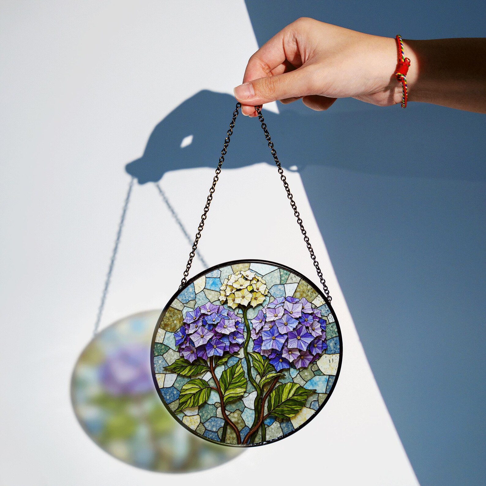 Hydrangea Stained Glass Suncatcher Window Hanging Gift for Mom Birthday ...