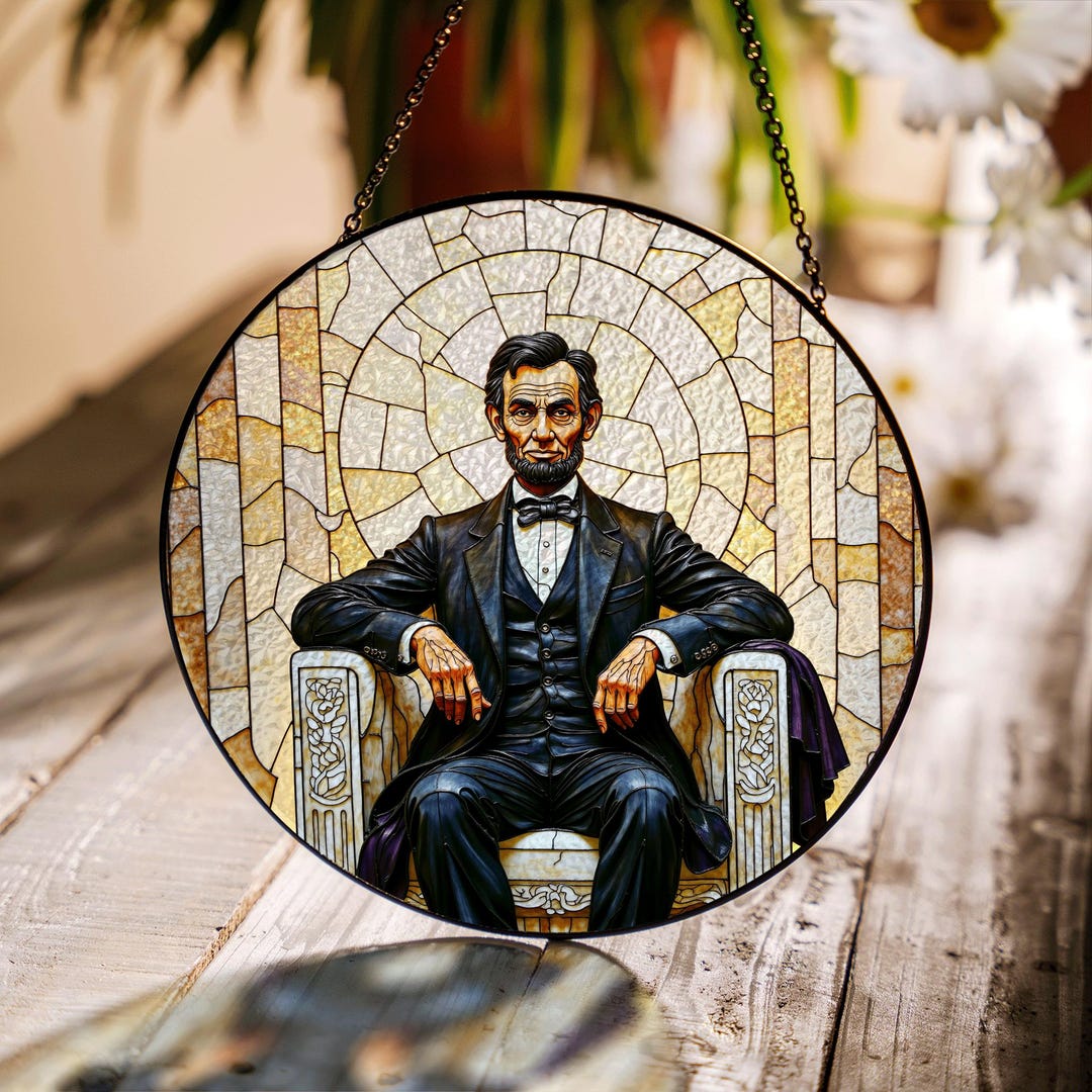 Abraham Lincoln Stained Glass Window Hanging Patriotic Suncatcher Gift ...