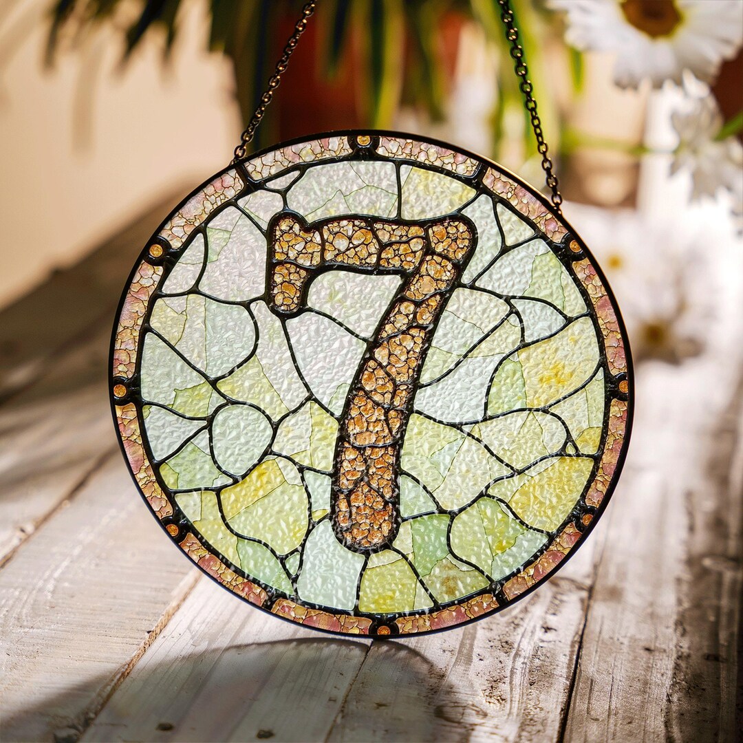 Stained Glass Number 7 Suncatcher Hanging Window Decoration Gift for ...