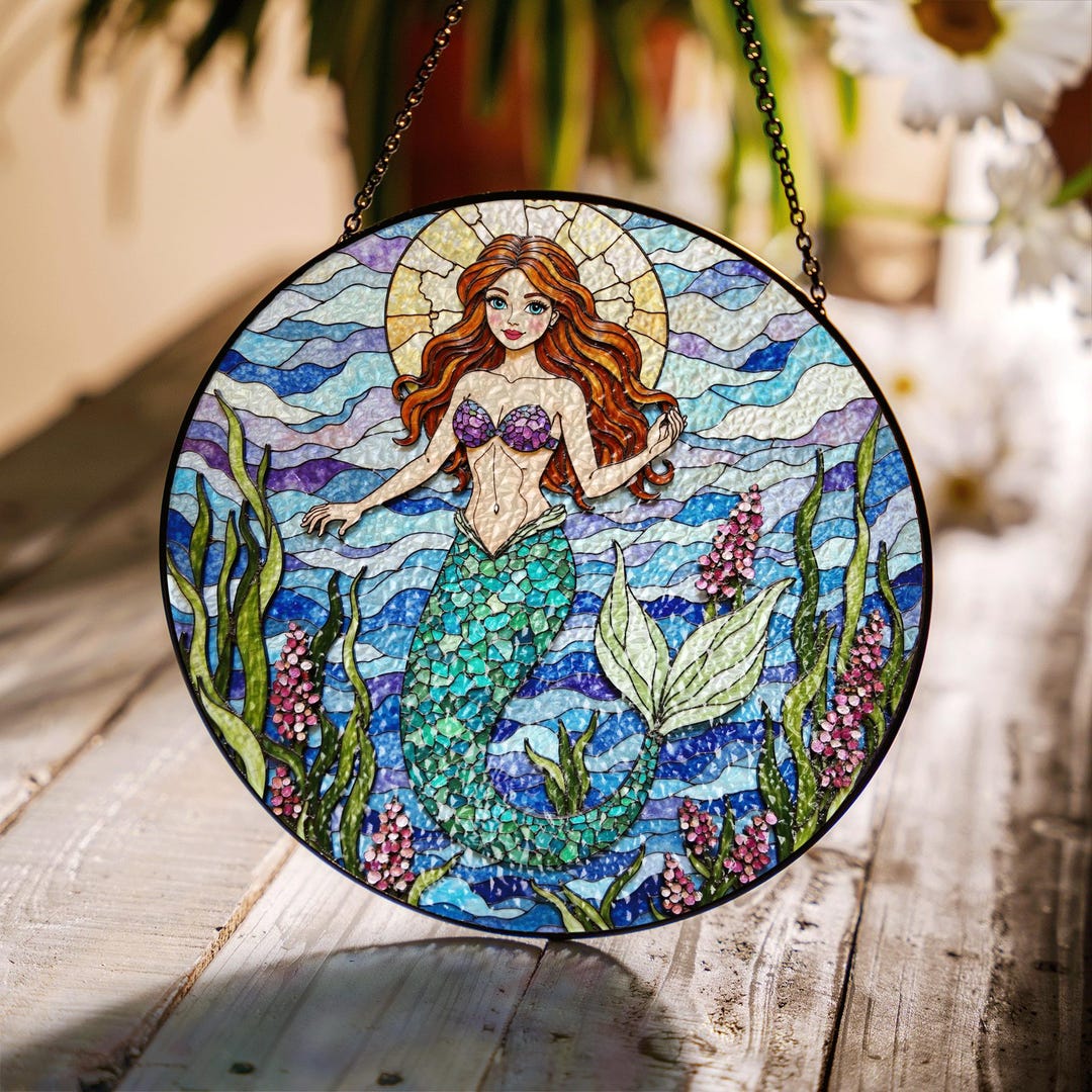 Mermaid Stained Glass Suncatcher Ocean Window Decor Gift for Mermaid ...