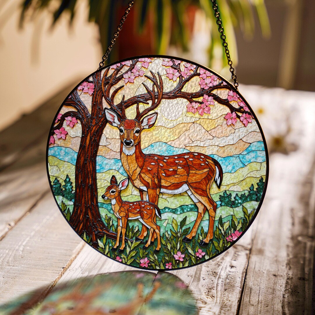 Deer Stained Glass Suncatcher Nature Window Hanging Gift for Mom Dad - Etsy