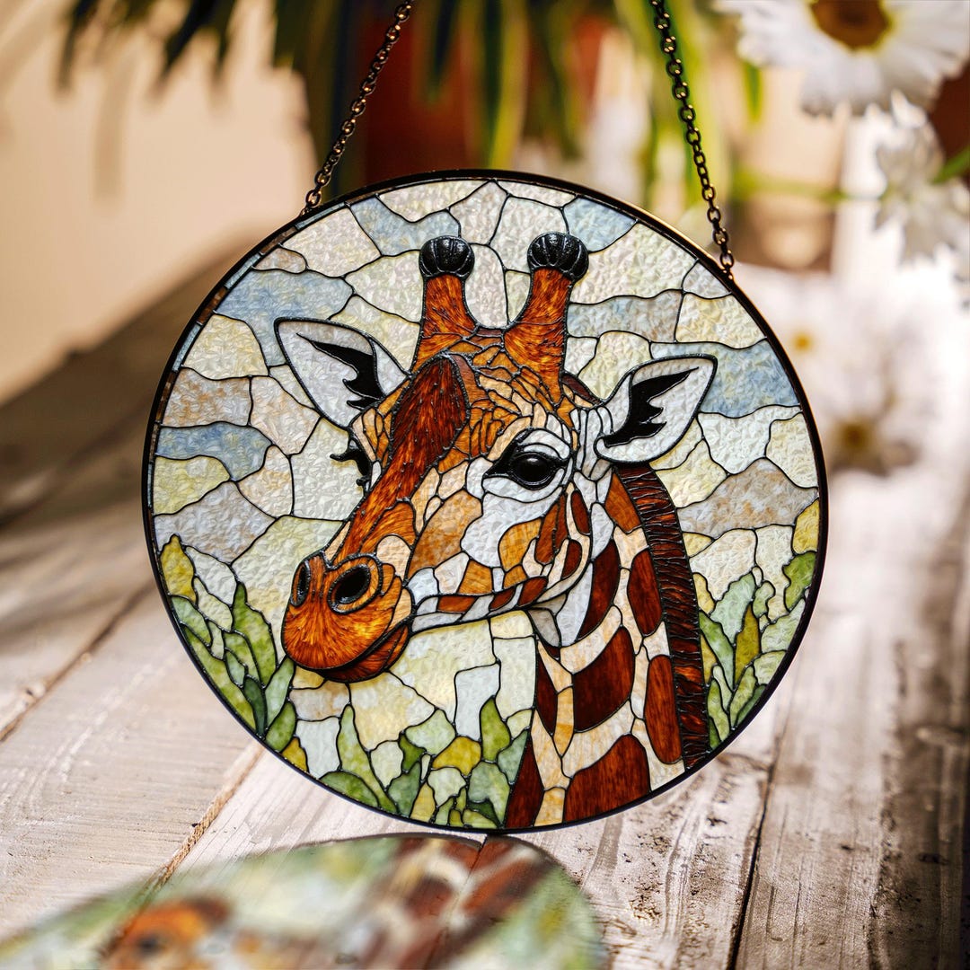 Giraffe Stained Glass Suncatcher Window Hanging Gift for Animal Lovers ...