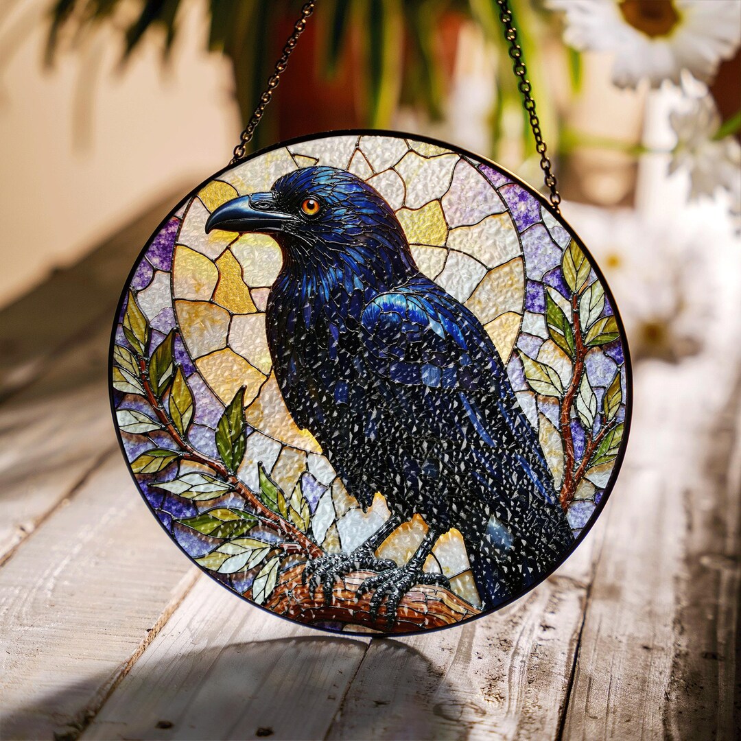 Stained Glass Raven Suncatcher Window Decor Gift for Bird Lovers - Etsy