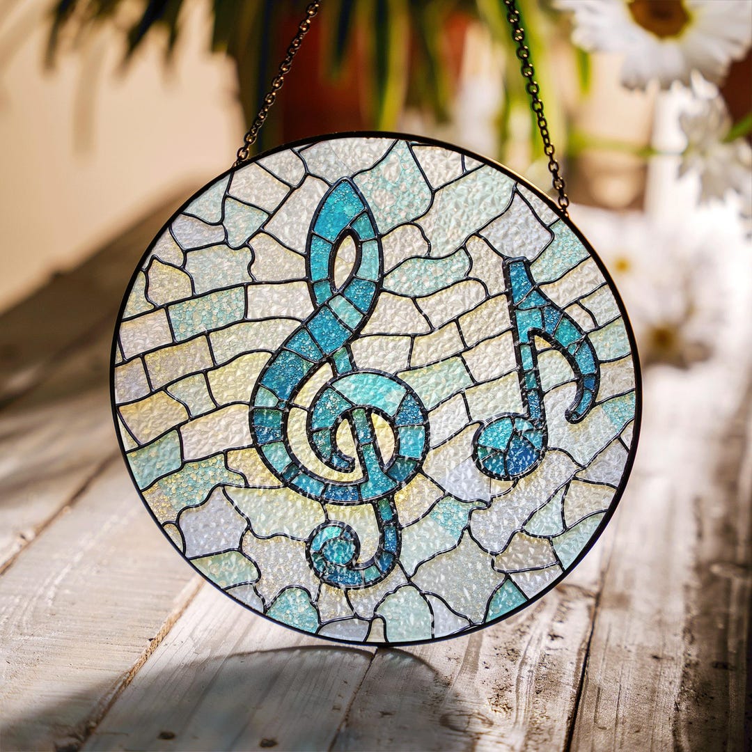 Stained Glass Music Notes Suncatcher Musical Treble Clef Gift for Music ...