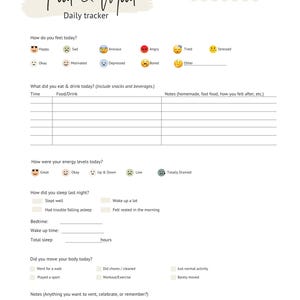 Daily Food & Mood Tracker Printable | Nutrition and Mood Log | Wellness ...
