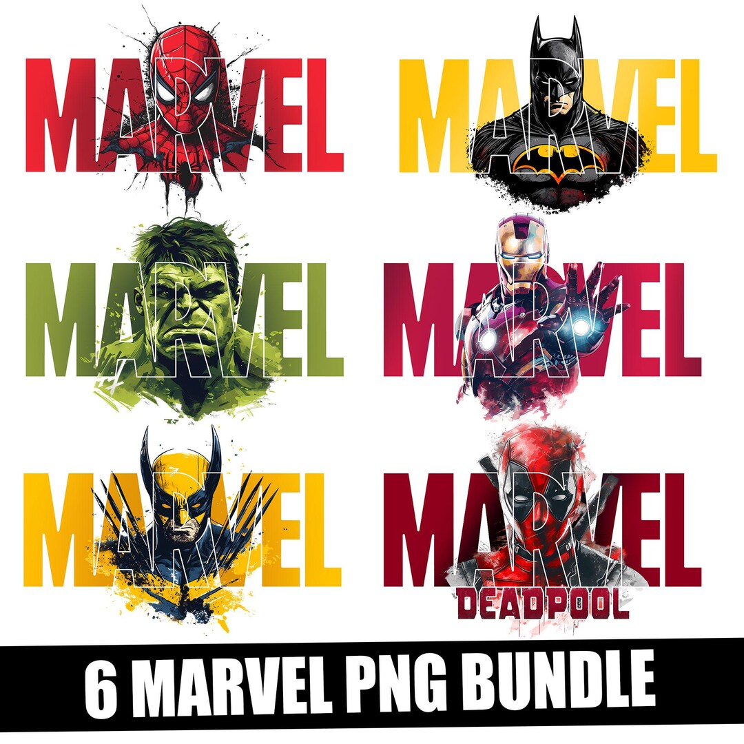 6 Superhero PNG Pack, Best Selling Superhero Clipart Set, Marvel Png ...