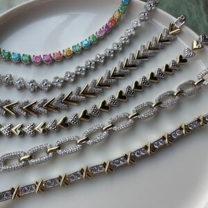 Gold Plated V Shaped Chain Bracelet Gold Diamond V Link Chain Bracelet ...