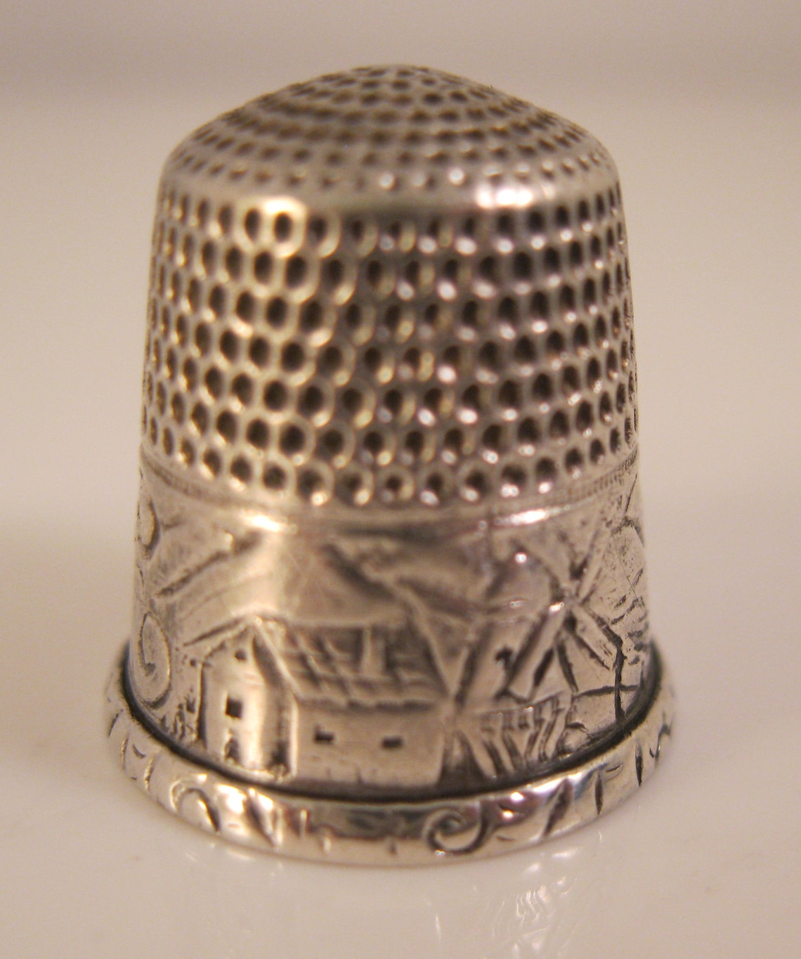 Antique Sterling Silver Landscape Scene Engraved Thimble Antique ...
