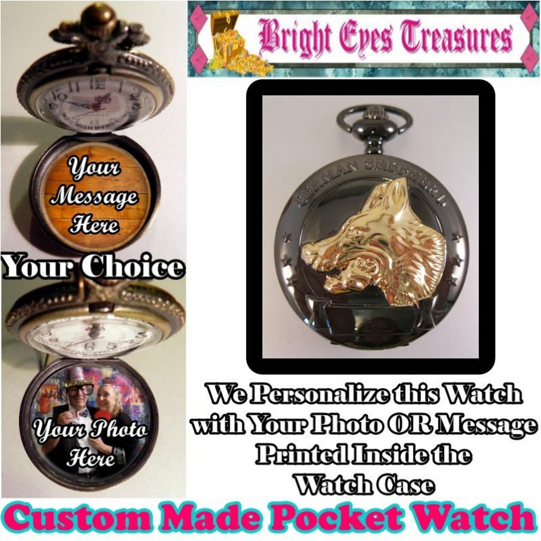 Custom Made GERMAN SHEPHERD Dog Black & Gold Finish Pocket Watch ...
