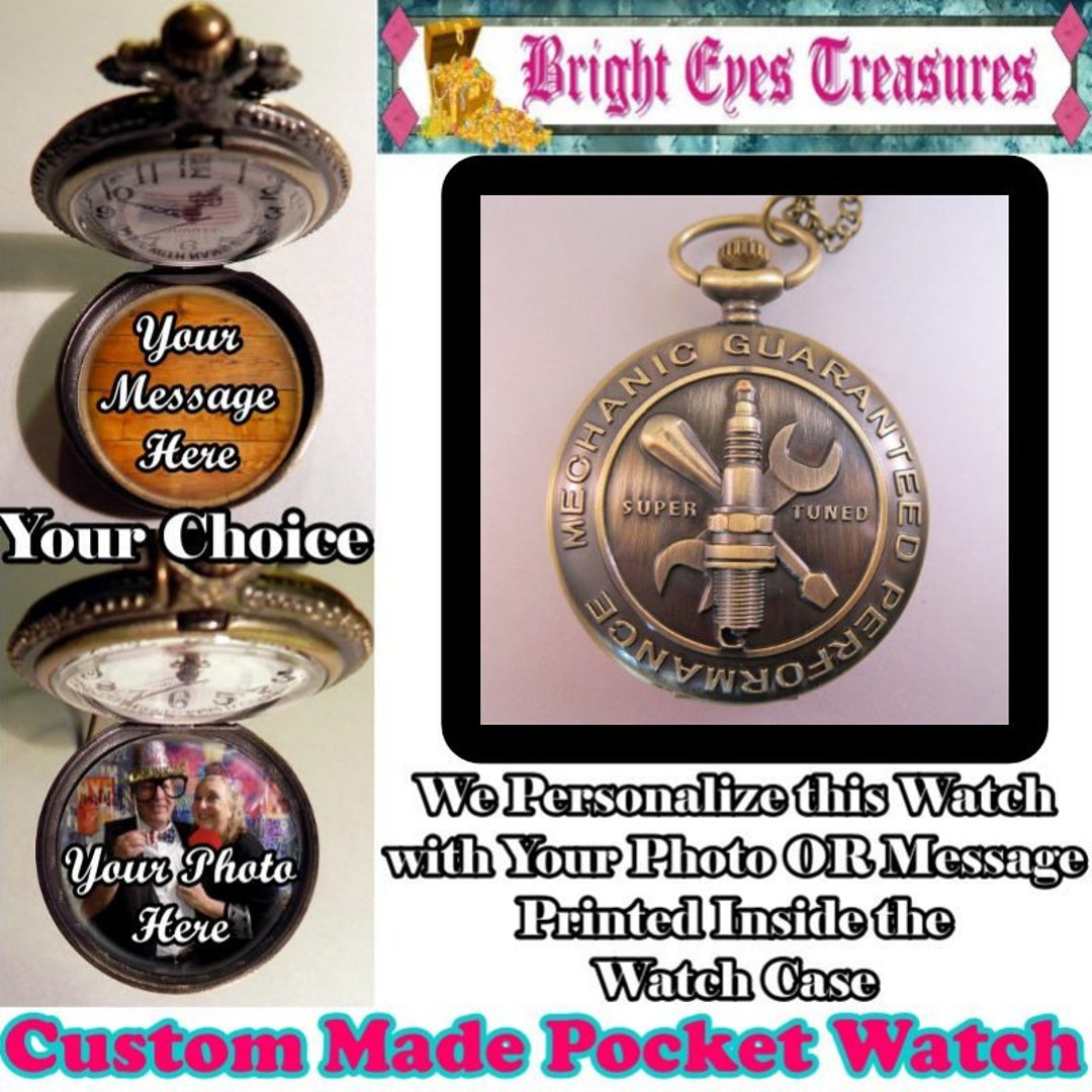 Custom Made MECHANIC ENGINEER Pocket Watch Personalized W/ Your Message ...