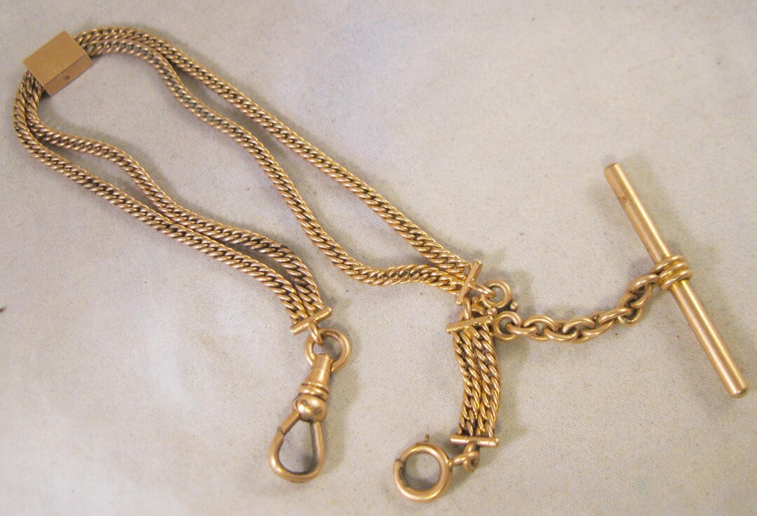 Antique 1/10 Gold-filled Pocket Watch Double Curb Chain With Slide 10 1 ...