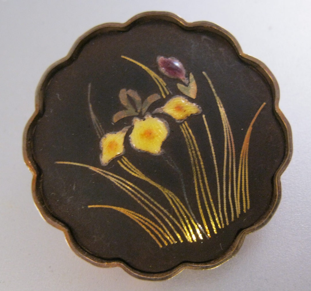 Vintage Damascene & Enamel Iris Brooch Pendant Vintage Jewelry Vintage ...