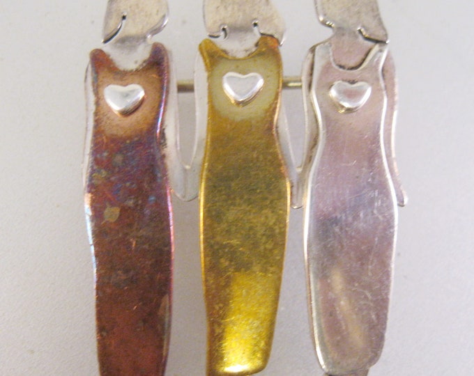 Vintage FAR FETCHED Three Sisters or Three Ladies Mixed Metal Sterling ...