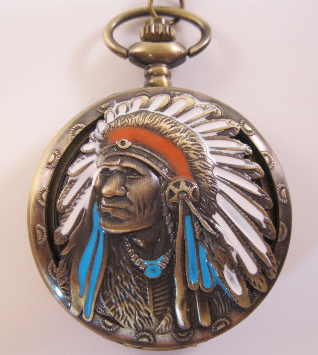 Native American Indian Chief Pocket Watch Bronze Finish With Customized ...