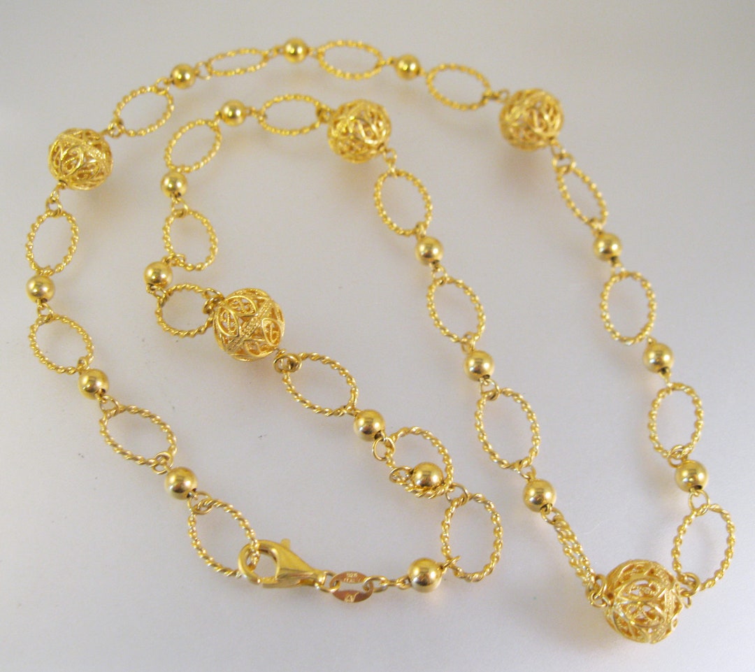 Italian VERONESE 11mm & 9mm Cannetille Ball Chain Gold Vermeil Sterling ...