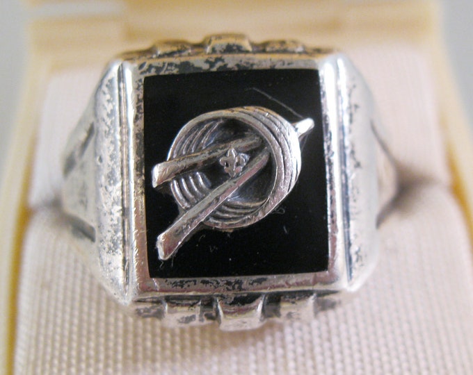 Vintage Boy Scouts Explorer Black Onyx Sterling Silver Ring Size 10 Boy ...