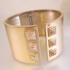 Victoria's Secret Clamper Bracelet Gold Tone Rhinestones Wide Vintage ...