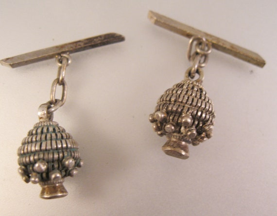 Antique Sterling Silver Filigree Ball Chain Cuff Link… - Gem