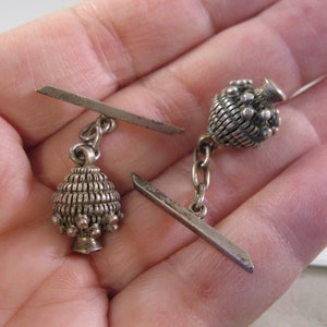 Antique Sterling Silver Filigree Ball Chain Cuff Links Cufflinks ...