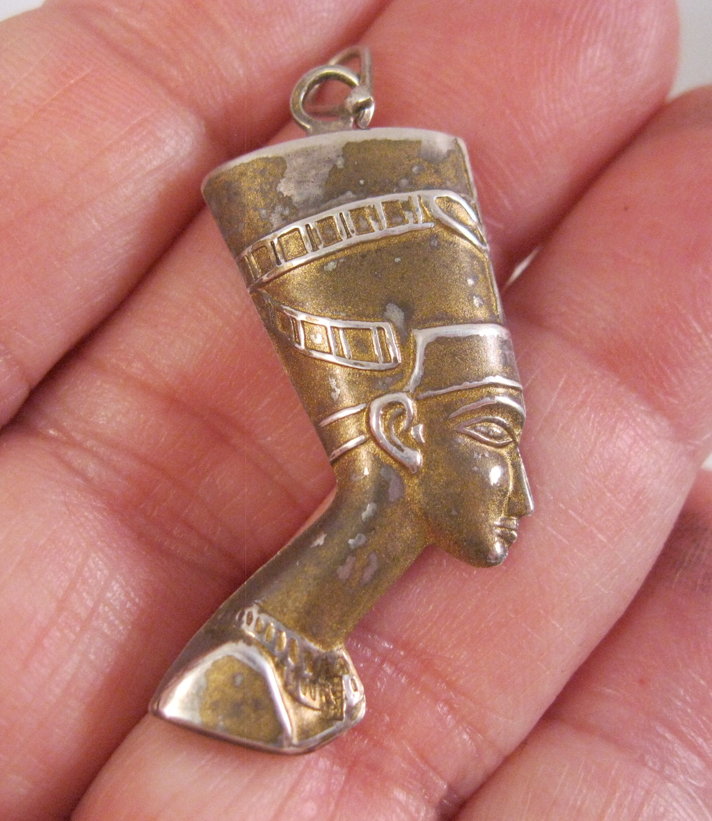 Antique Egyptian Pharaoh Cleopatra Gilt Sterling Silver Charm Pendant ...