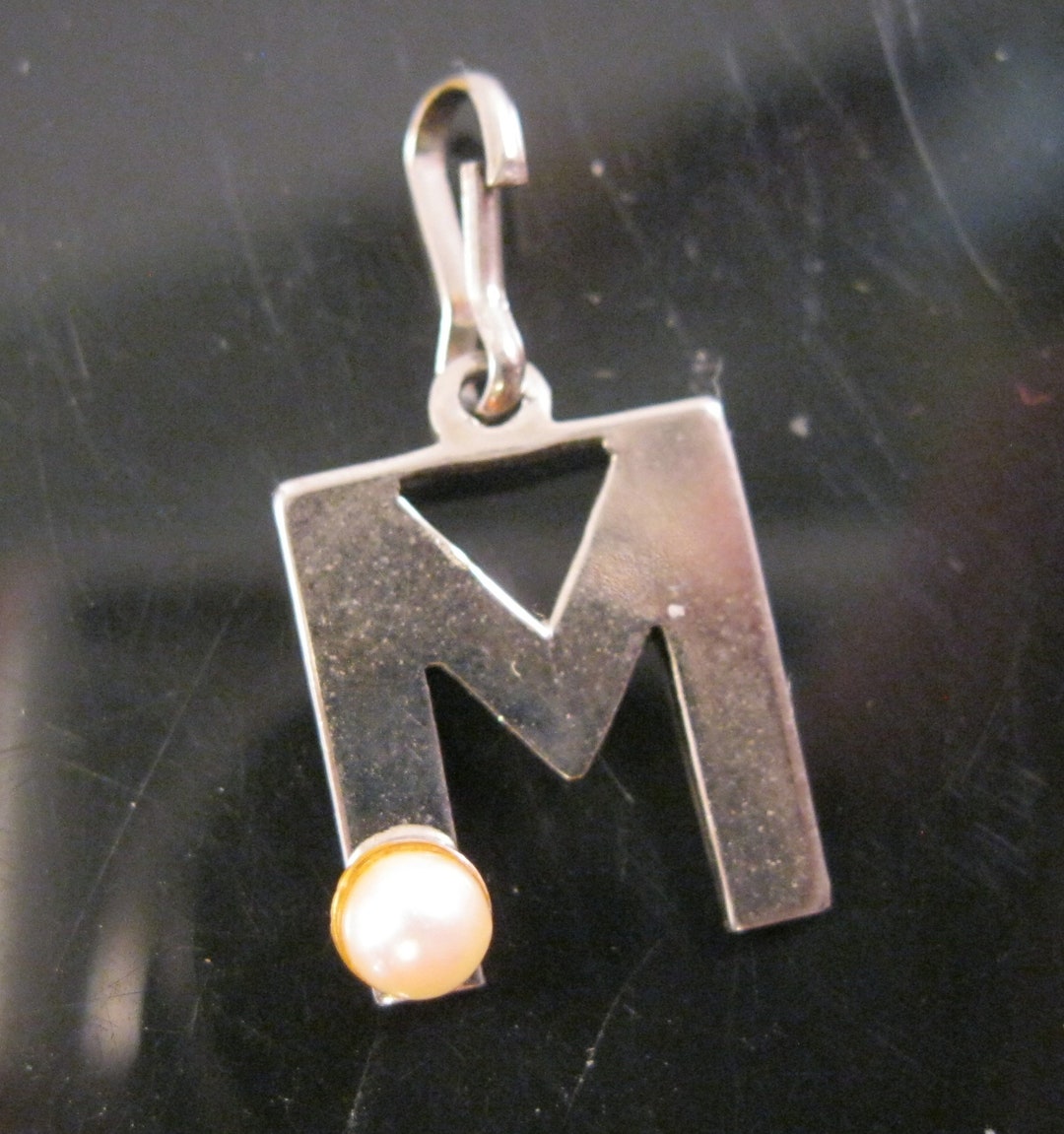 Vintage Letter M With Genuine Pearl Sterling Silver Charm - Etsy