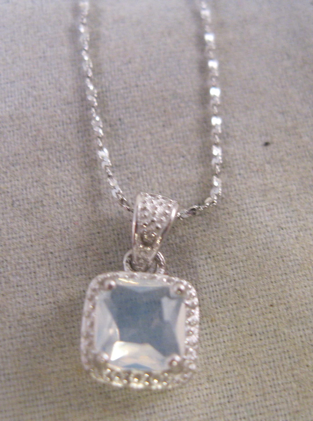 Vintage Moonstone & Diamond Chip Sterling Silver Pendant Necklace 20 ...