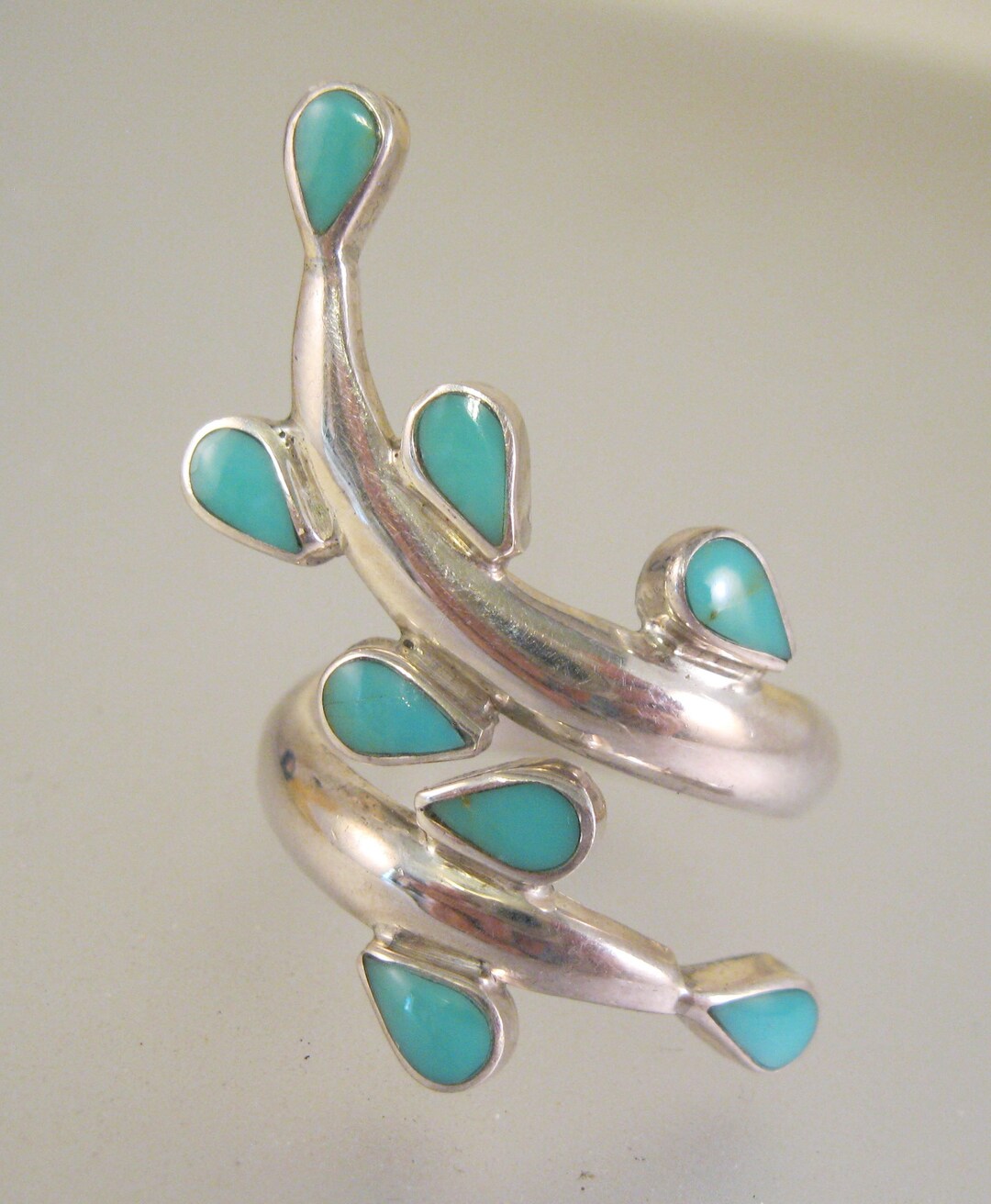 Vintage DOMINIQUE DINOUART Large Taxco Mexico Turquoise Wrap Sterling ...