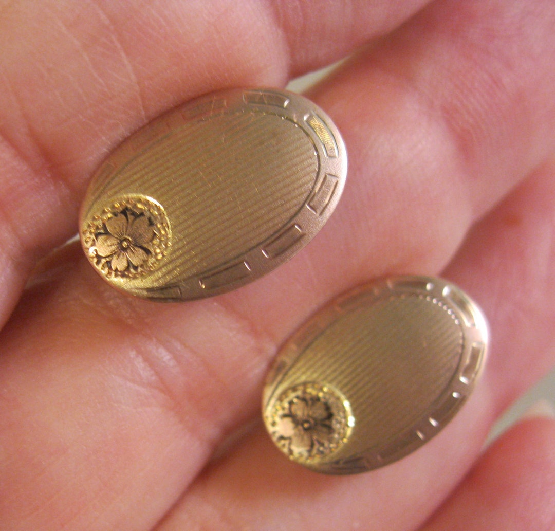 Edwardian Two Tone Posy Gold Filled Floral Cuff Links Signed S & S ...