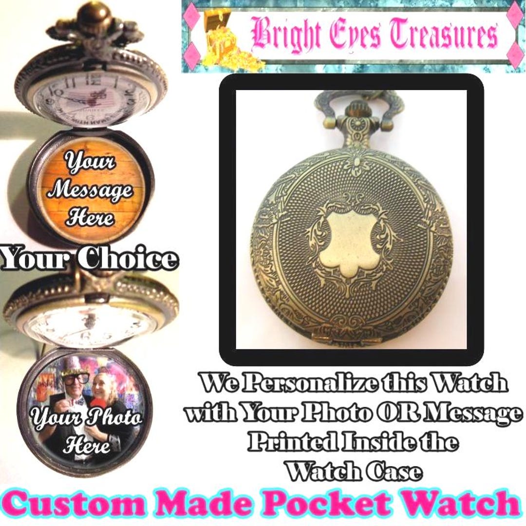 Custom Made CARTOUCHE Pocket Watch Personalized W/your Message OR Photo ...