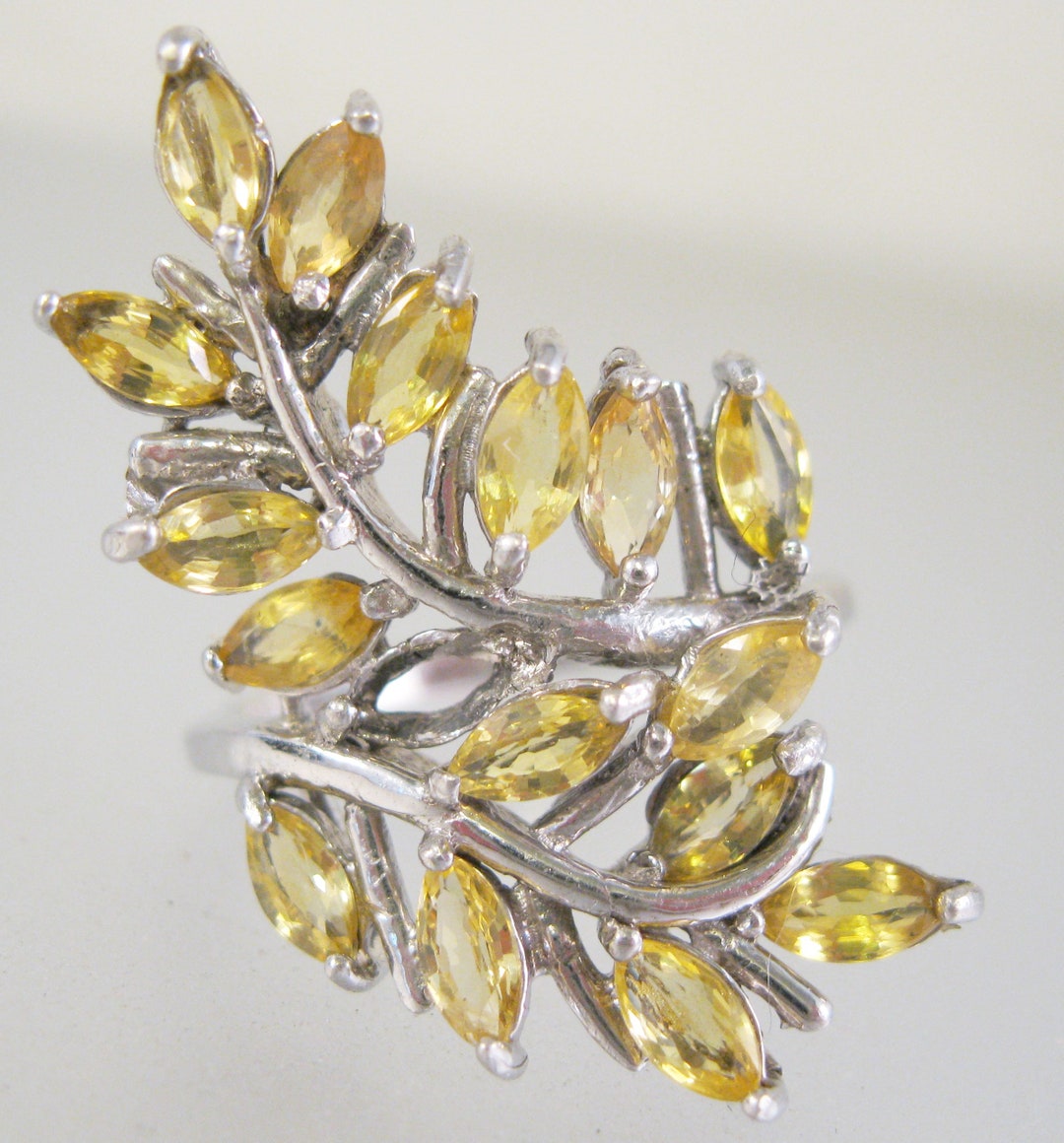 Vintage CHUCK CLEMENCY STS Yellow Citrine Sterling Silver Leaf Plant ...