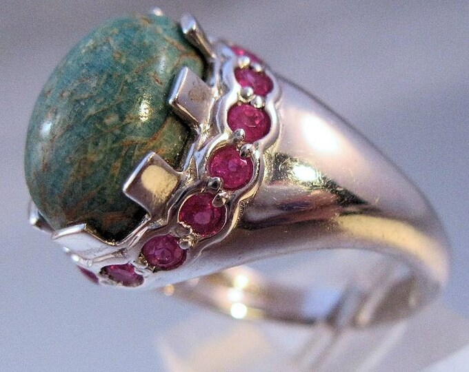 Vintage Turquoise & Ruby Sterling Silver Ring Designer TC or - Etsy