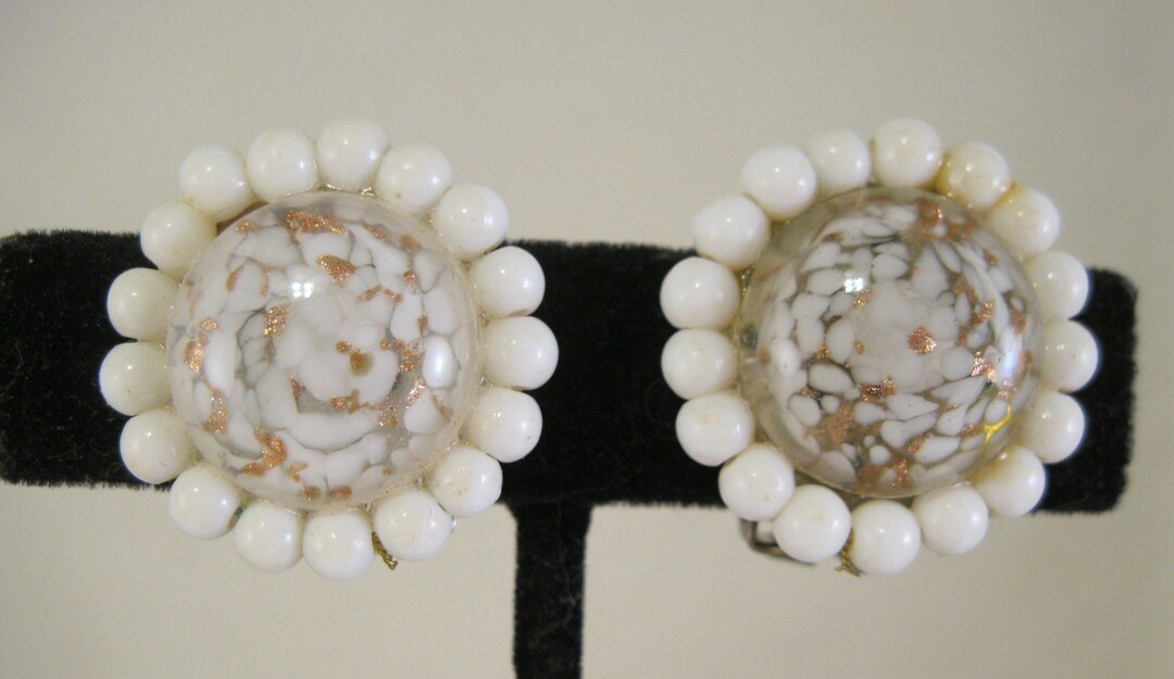 1950s Venetian Art Murano Glass White Gold Flake Vintage Button ...